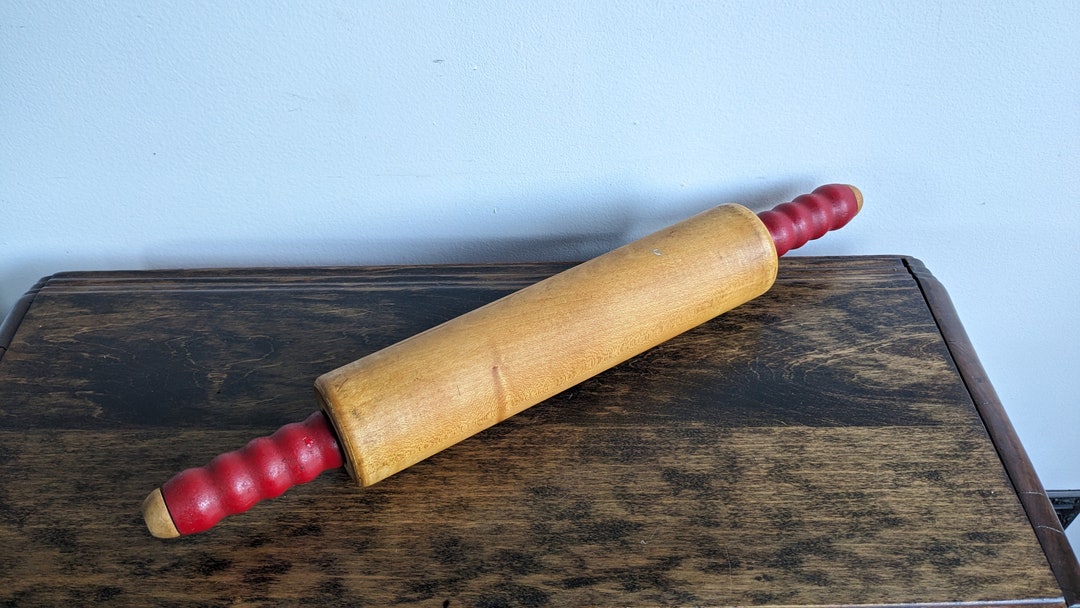 Maple Wood Rolling Pin With Red Handles Etsy