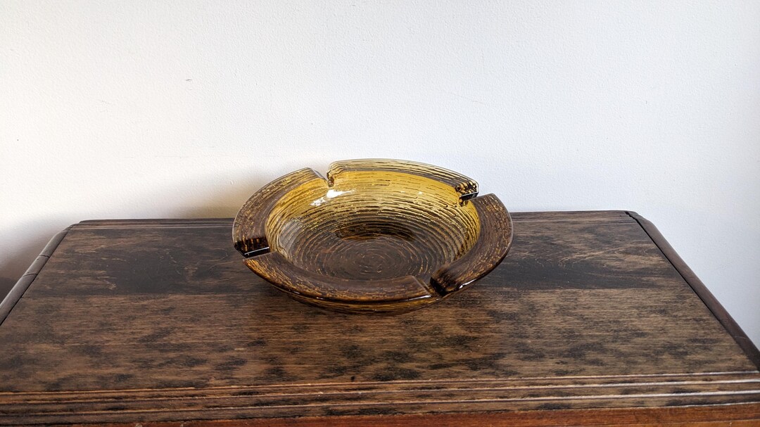 70's Gold Glass Large Cigar Ashtray - Etsy