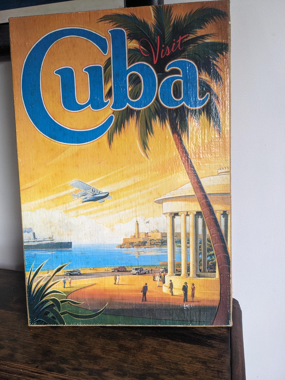Vintage Cuba Travel Poster Mounted on a Burlap Canvas Frame - Etsy