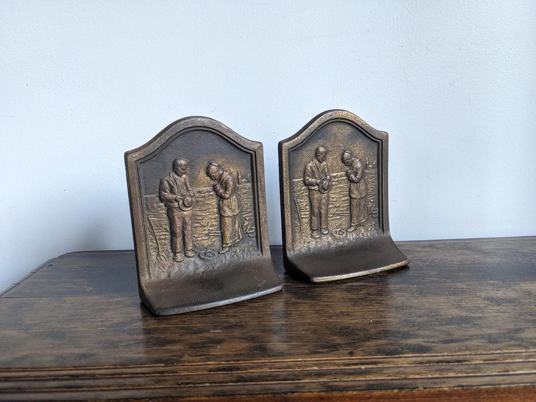 Antique Cast Metal Book Ends With Bronze Finish, the Angelus Call to ...