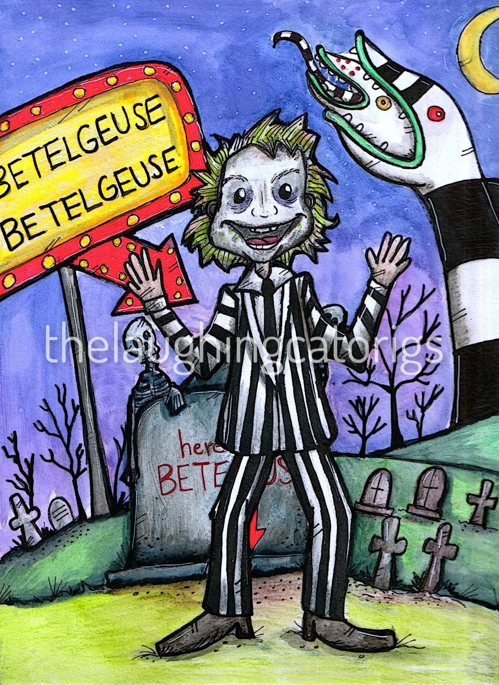 Beetlejuice Art Print Fan Art Whimsical Halloween Halloween - Etsy