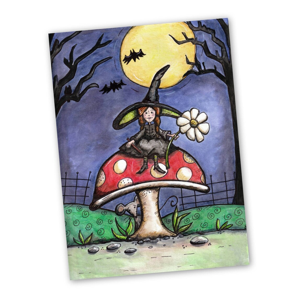 Whimsical Halloween Witch Art Print, Mushroom and Mouse - Etsy