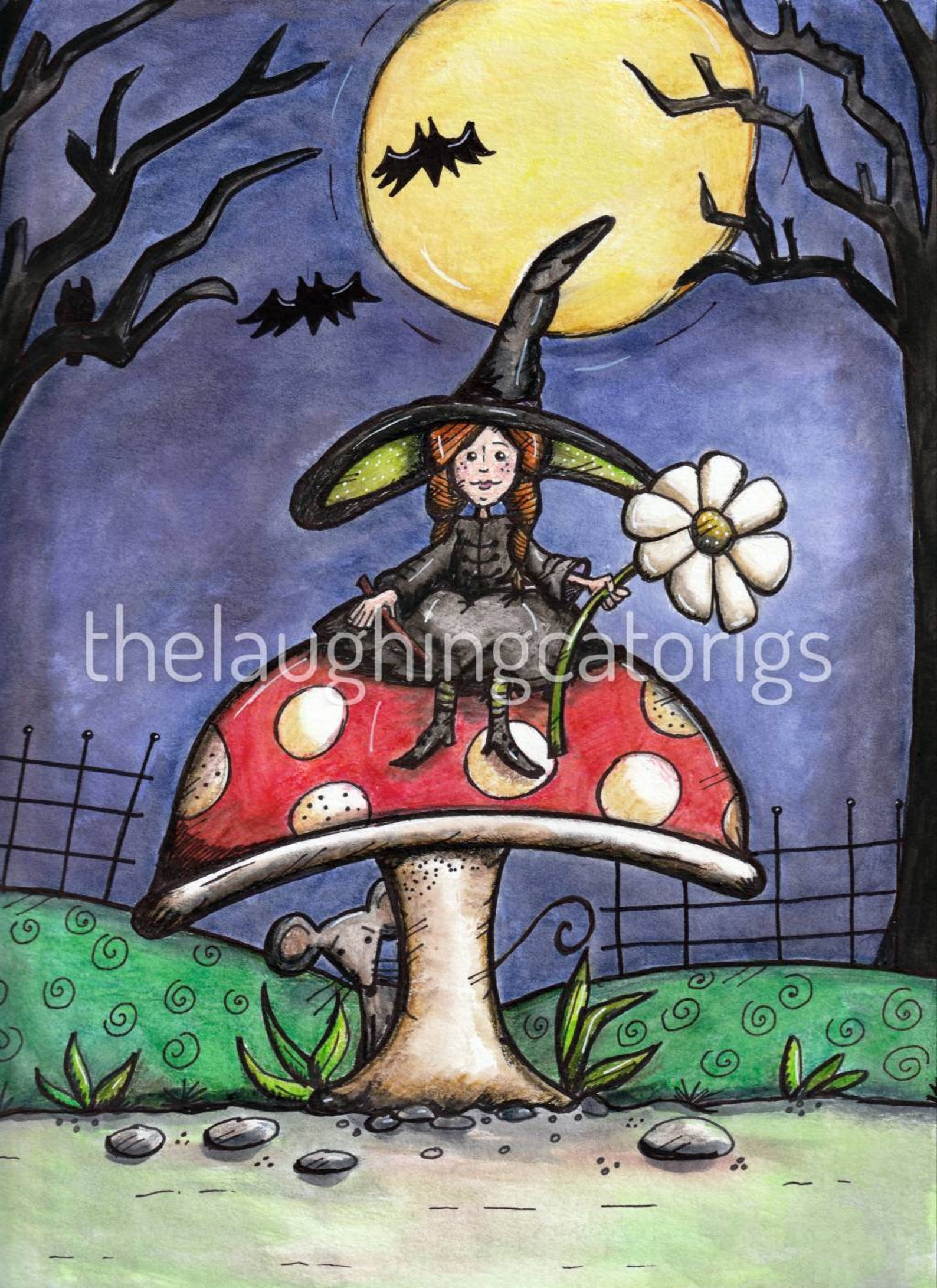 Whimsical Halloween Witch Art Print, Mushroom and Mouse - Etsy