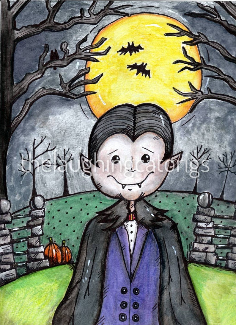 Vampire Victor Folkart Halloween Art Print Whimsical - Etsy