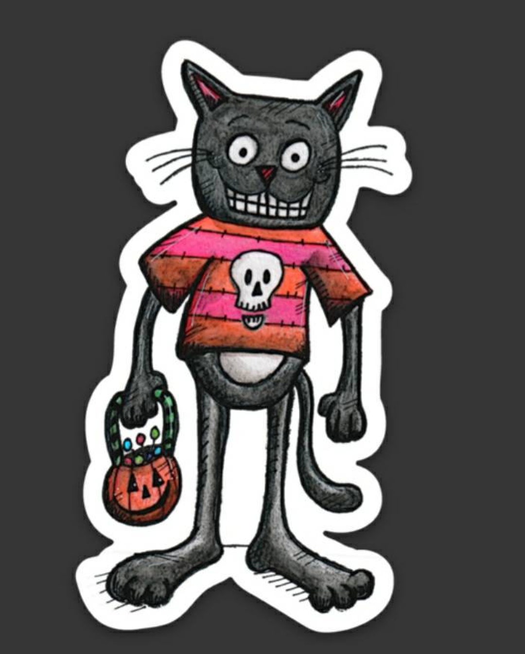 Treat or Treat Scare D Cat Sticker, Halloween, Folkart, Sticker ...