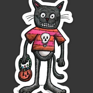 Scare D Cat Halloween Sticker, Folk Art Black Cat, Trick or Treat - Etsy