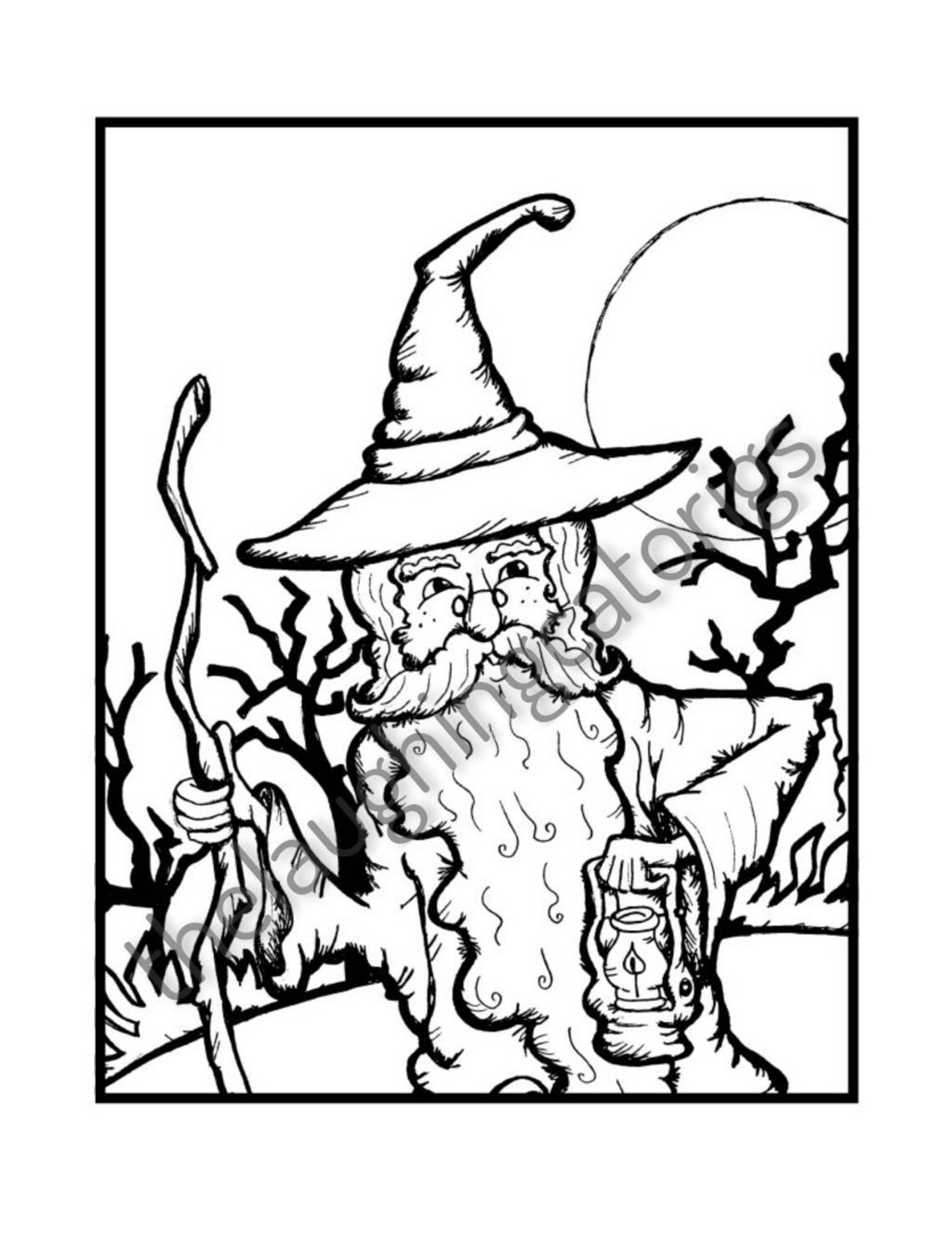 Printable Wizard Coloring Page, Digital Download, Wizard, Magic, Hand ...