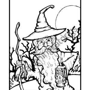 Printable Wizard Coloring Page, Digital Download, Wizard, Magic, Hand ...