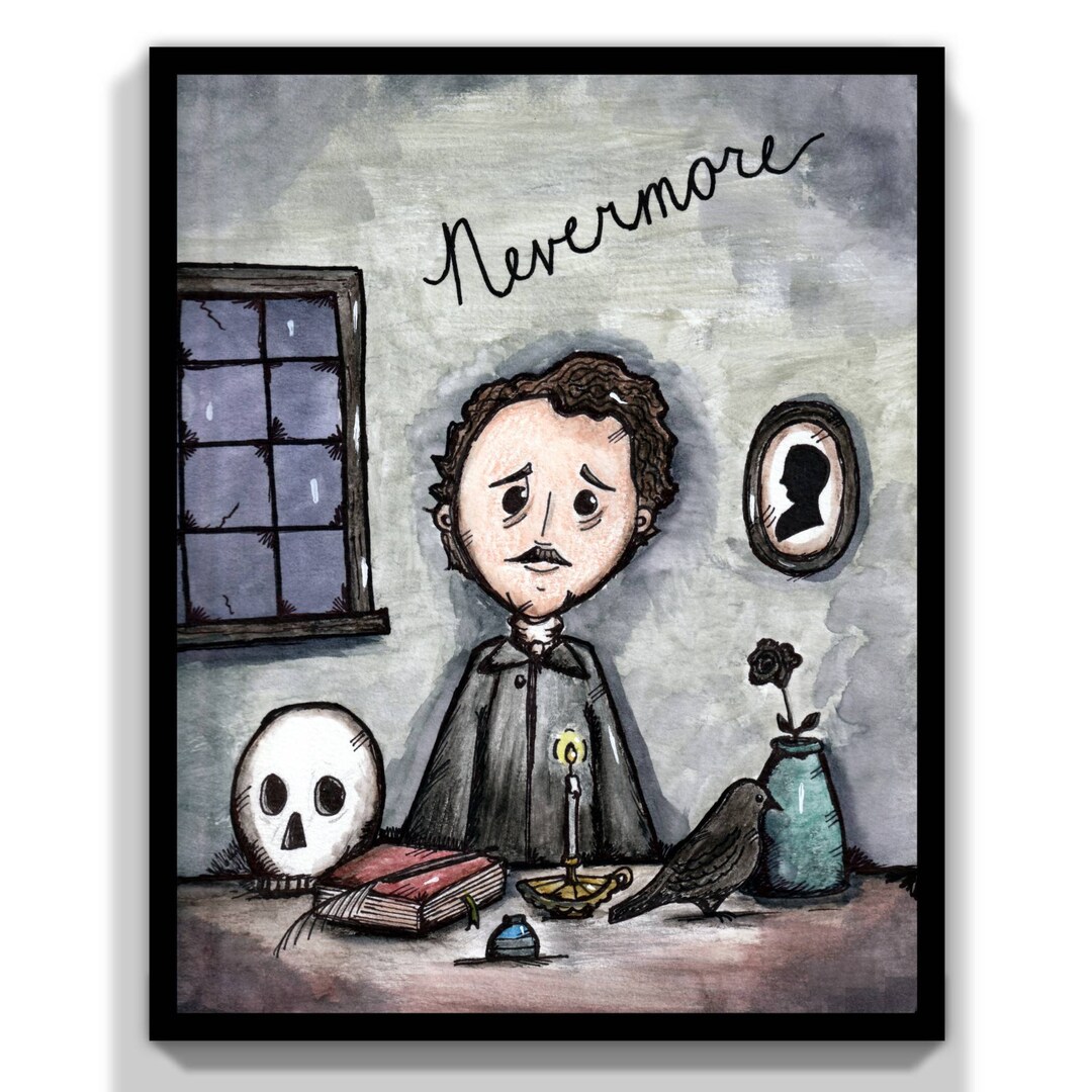 Edgar Allan Poe, Art Print, Halloween Decor, Halloween Art, Gothic Cute ...