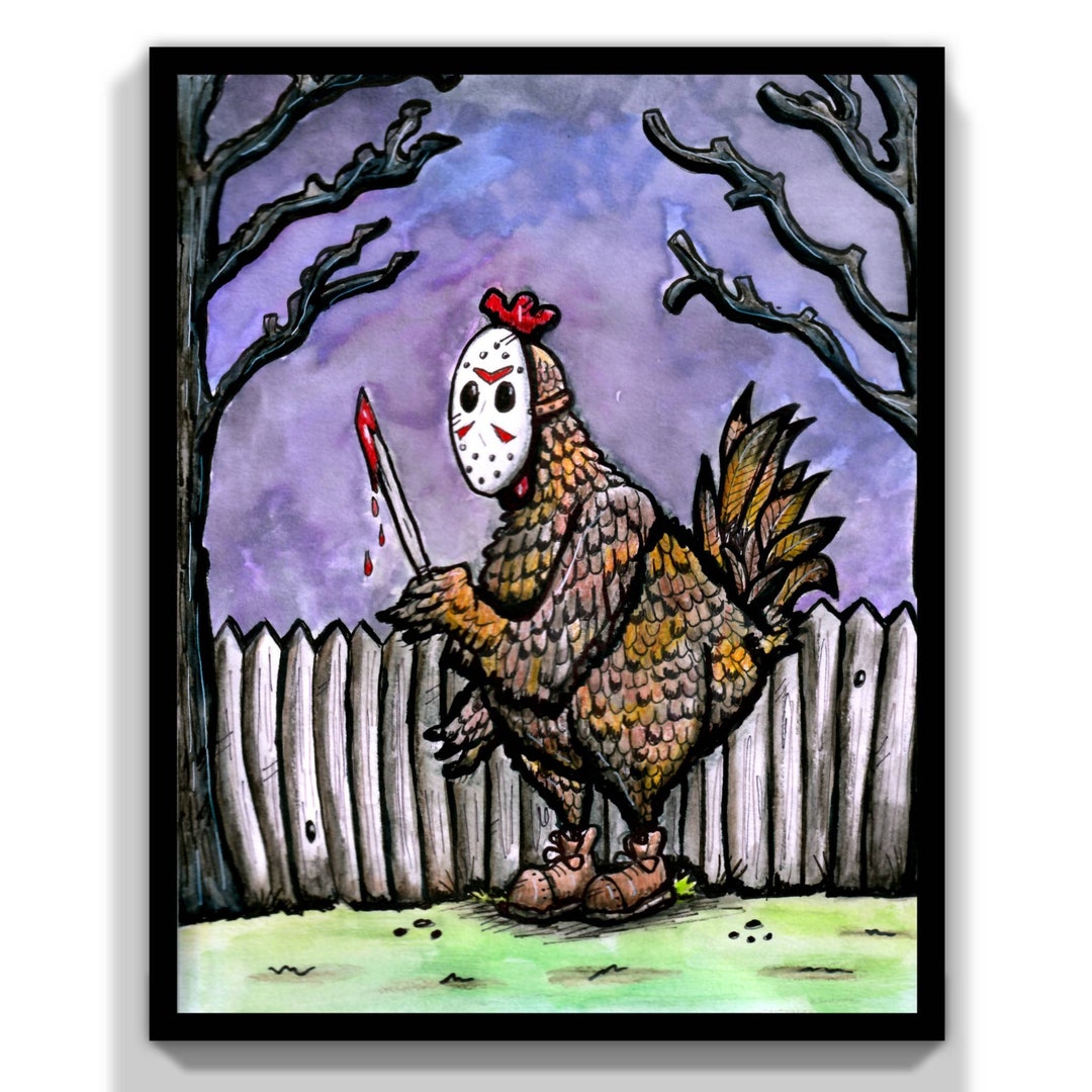 Horror Chicken Folkart Halloween Art Print, Halloween Art, Whimsical ...