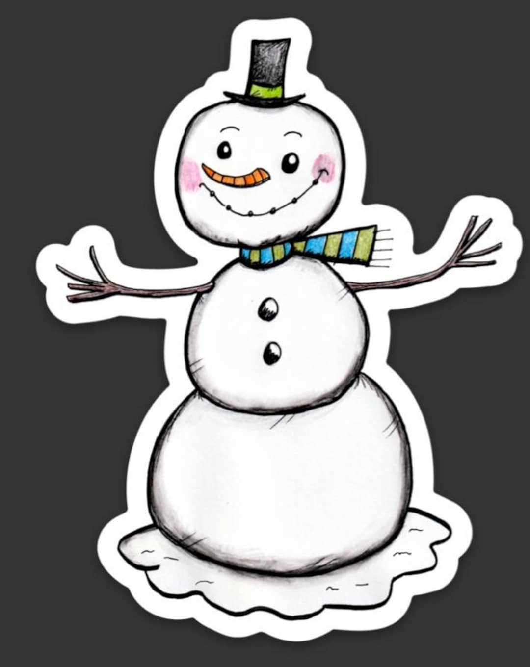 Snowman Sticker: Hand-illustrated Matte Vinyl Folk Art - Etsy