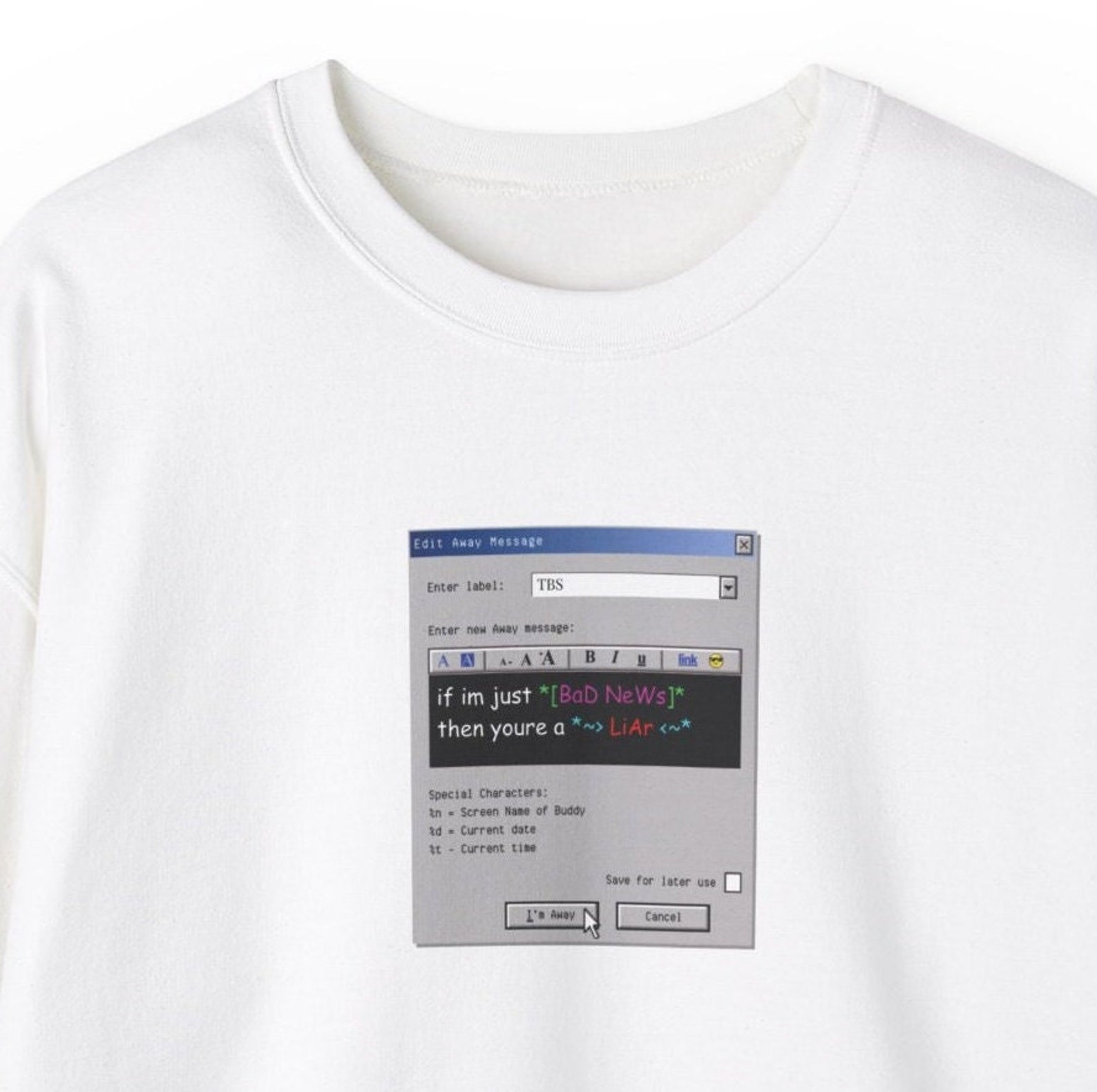 Away Message Emo Taking Back Sunday Lyrics Crewneck Sweatshirt, 2000's ...