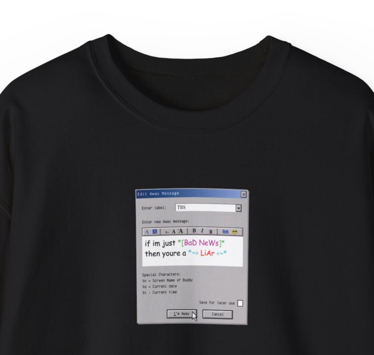 Away Message Emo Taking Back Sunday Lyrics Crewneck Sweatshirt, 2000's ...