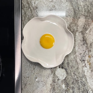BIG Fried Egg Spoon Rest - Handmade Ceramic Kitchen Accessories (7.5 ...