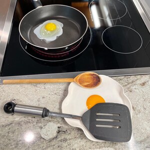 BIG Fried Egg Spoon Rest - Handmade Ceramic Kitchen Accessories (7.5 ...