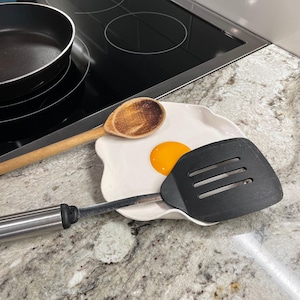 BIG Fried Egg Spoon Rest - Handmade Ceramic Kitchen Accessories (7.5 ...