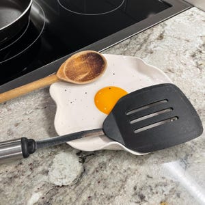 BIG Fried Egg Spoon Rest - Handmade Ceramic Kitchen Accessories (7.5 ...