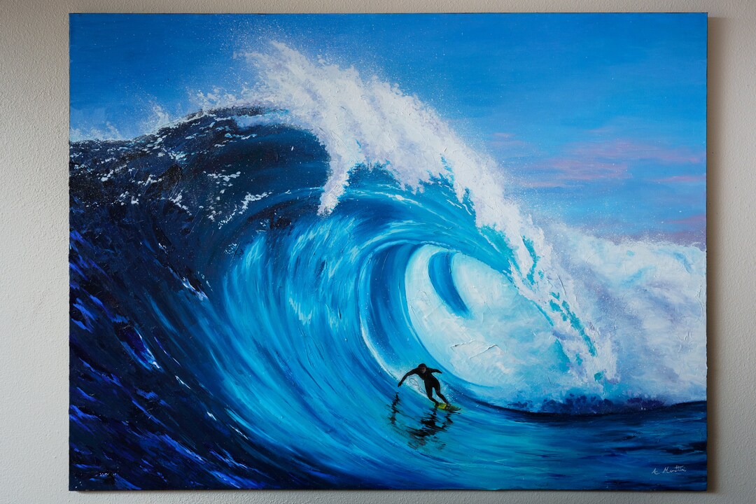 Surfing a Crashing Wave Oil Painting - Etsy