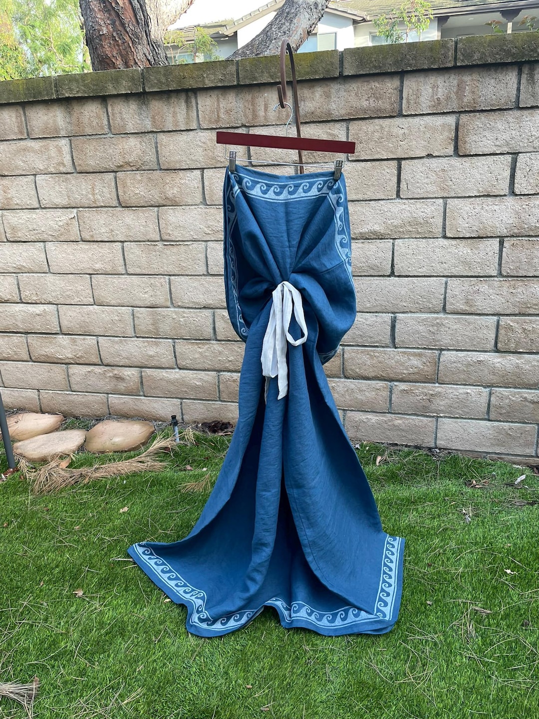 Blue L Ionic Chiton With White Wave and Sash Ancient Greek Reenactment ...