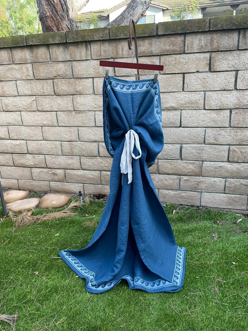 Blue L Ionic Chiton With White Wave And Sash Ancient Greek Reenactment
