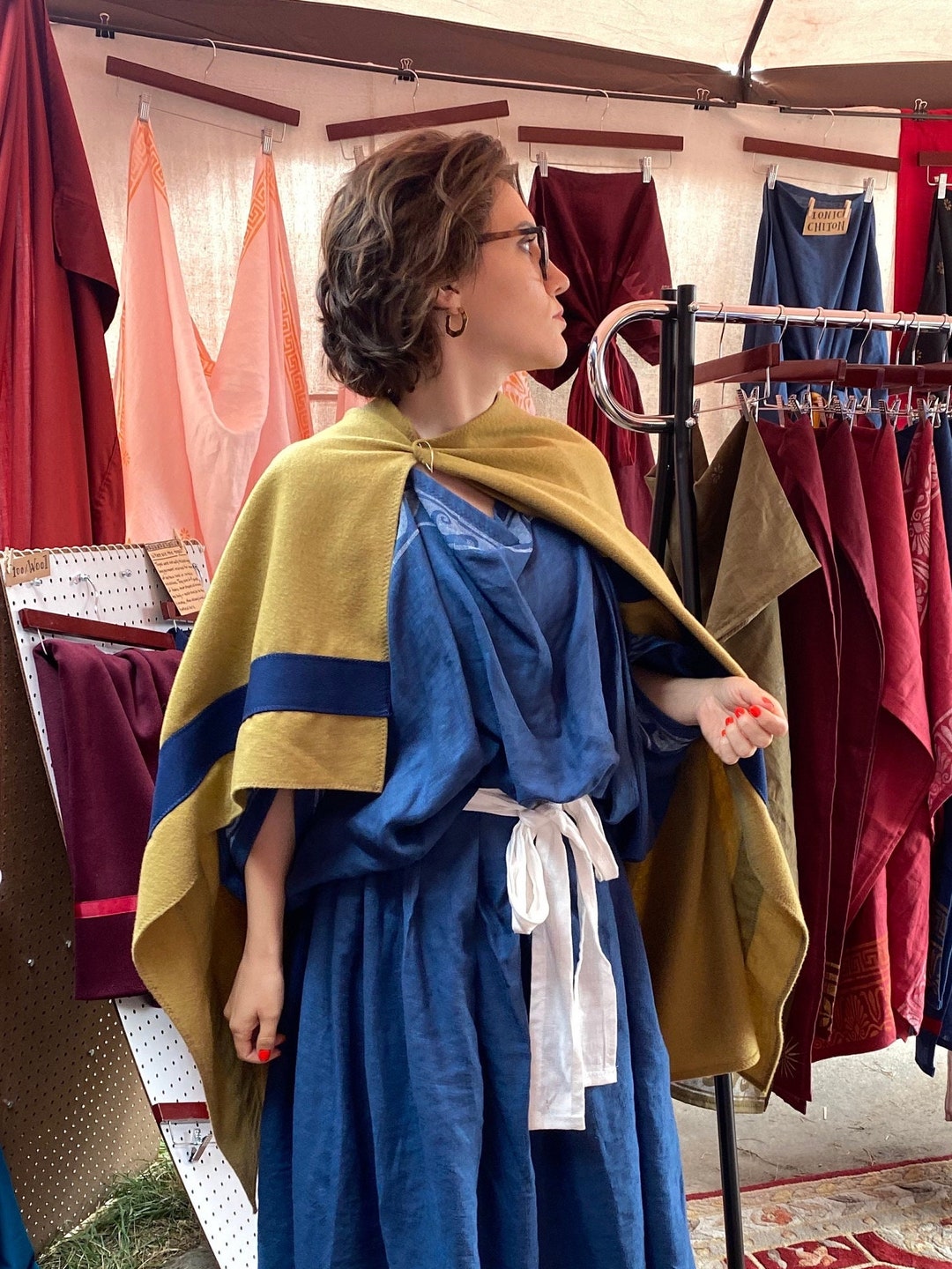 100% Wool Chlamys Beige With Navy Blue Trim Ancient Greek Reenactment ...