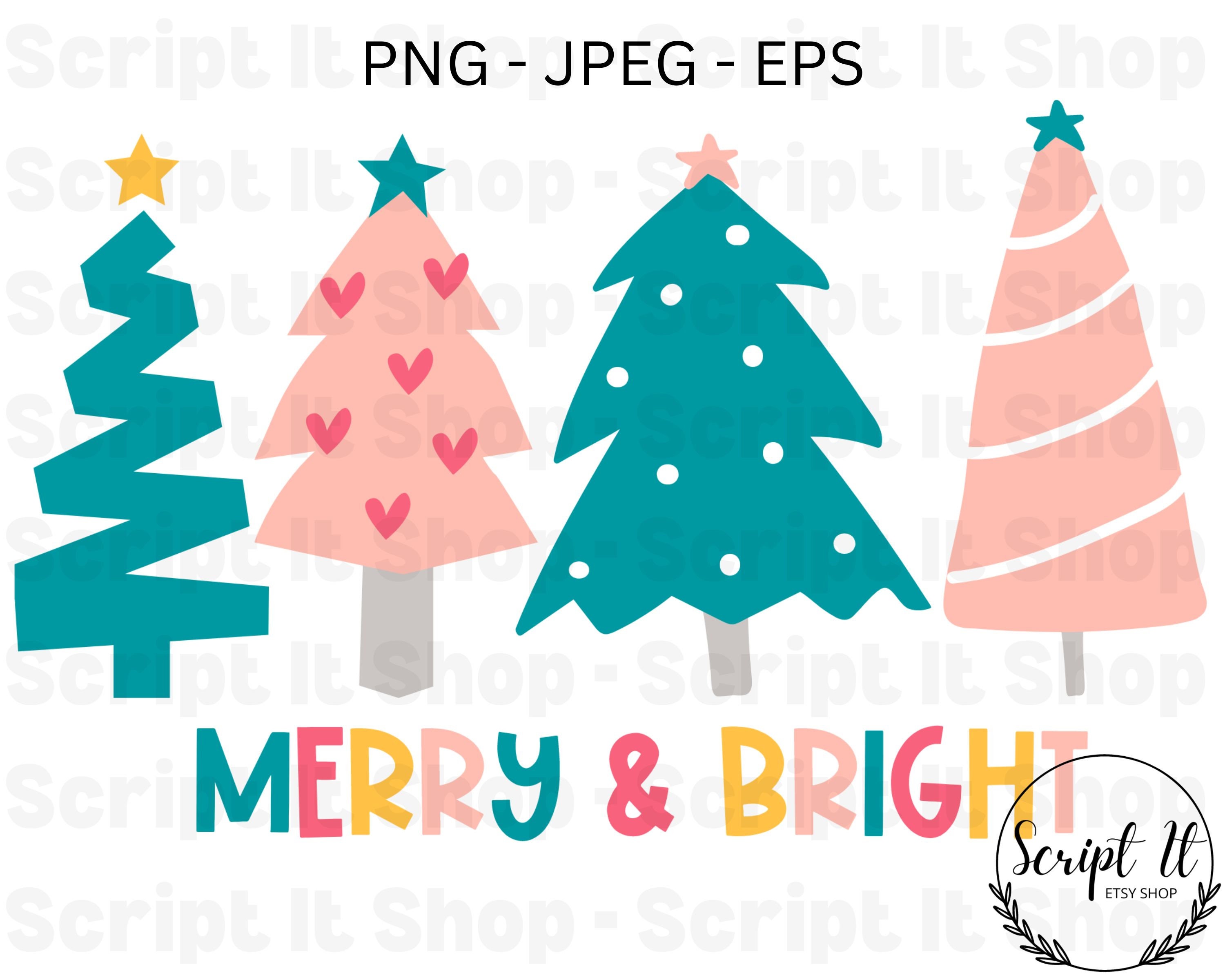 Merry & Bright Christmas Tree Png Pink and Teal Christmas Tree Clipart ...