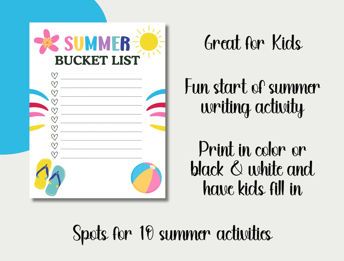 Kids Summer Bucket List Printable Summer Bucket List for Kids Summer ...