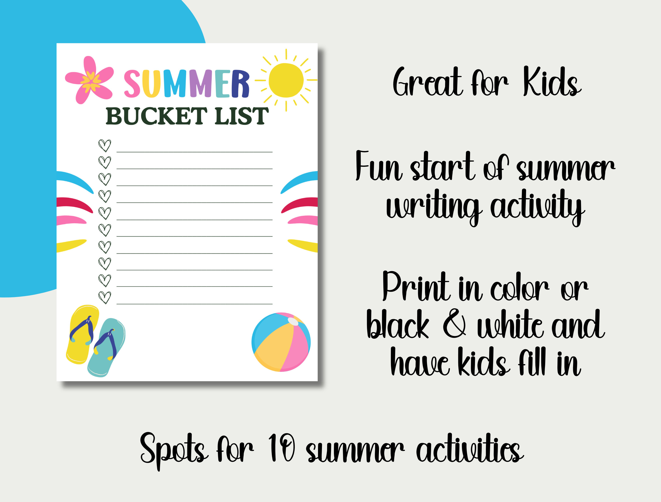 Kids Summer Bucket List Printable Summer Bucket List for Kids Summer ...