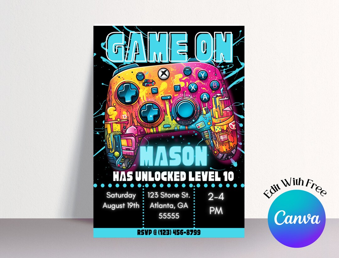 Video Game Birthday Invitation. Custom Printable Video Game Invite ...