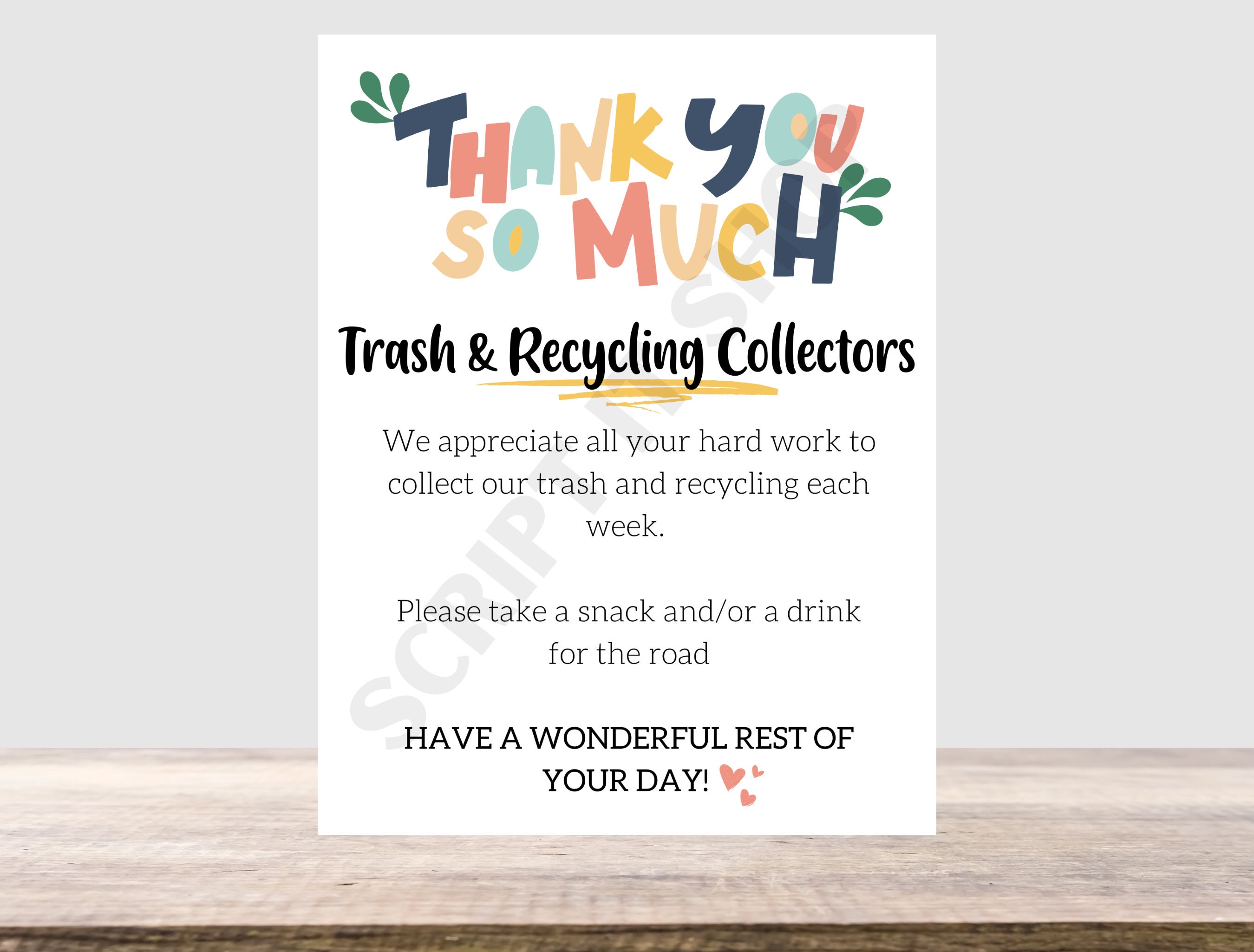 Trash and Recycling Collector Thank You Sign. Printable Thank You Sign ...