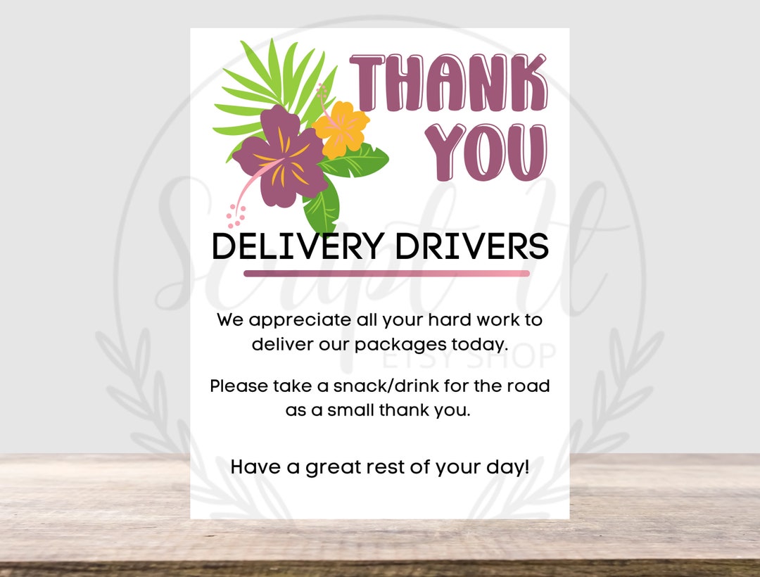 Thank You Sign for Delivery Drivers. Printable Thank You Amazon Driver ...