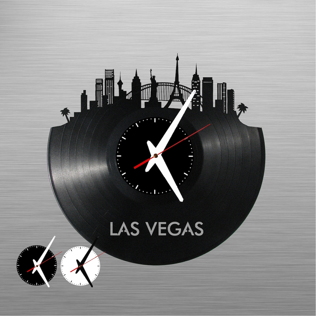 Las Vegas / Skyline Silhouette - Vinyl Clock, Laser Cut Record Art ...