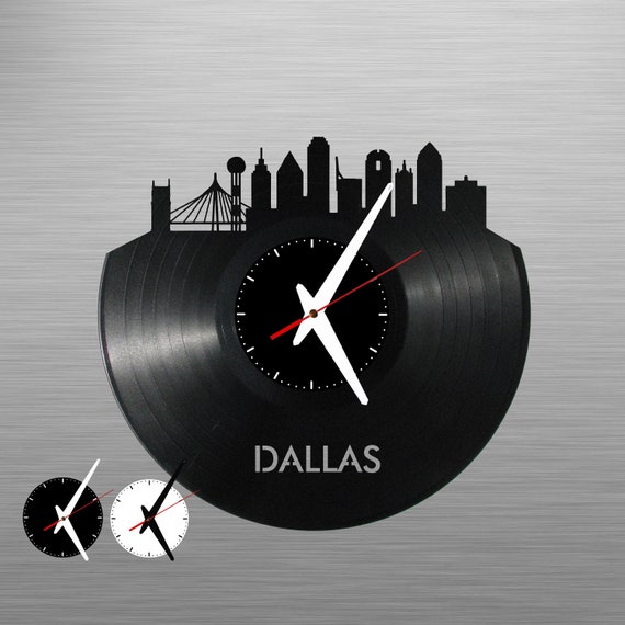 Dallas / Skyline Silhouette VINYL CLOCK Carved Record Art - Etsy