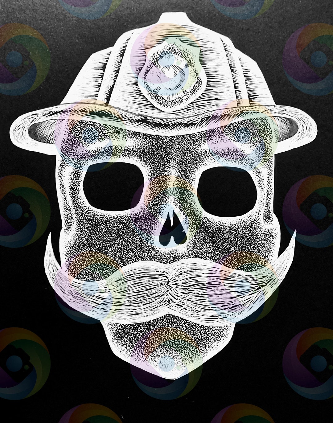 Skull With Firefighter Helmet and Signature Mustache Artwork Great for ...