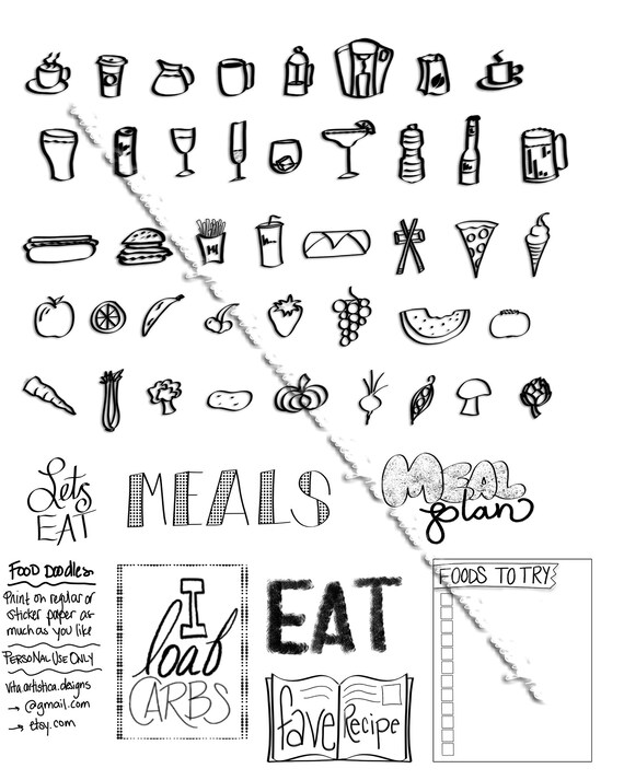 Bullet Journal Food Icons Foods and Headings | Etsy