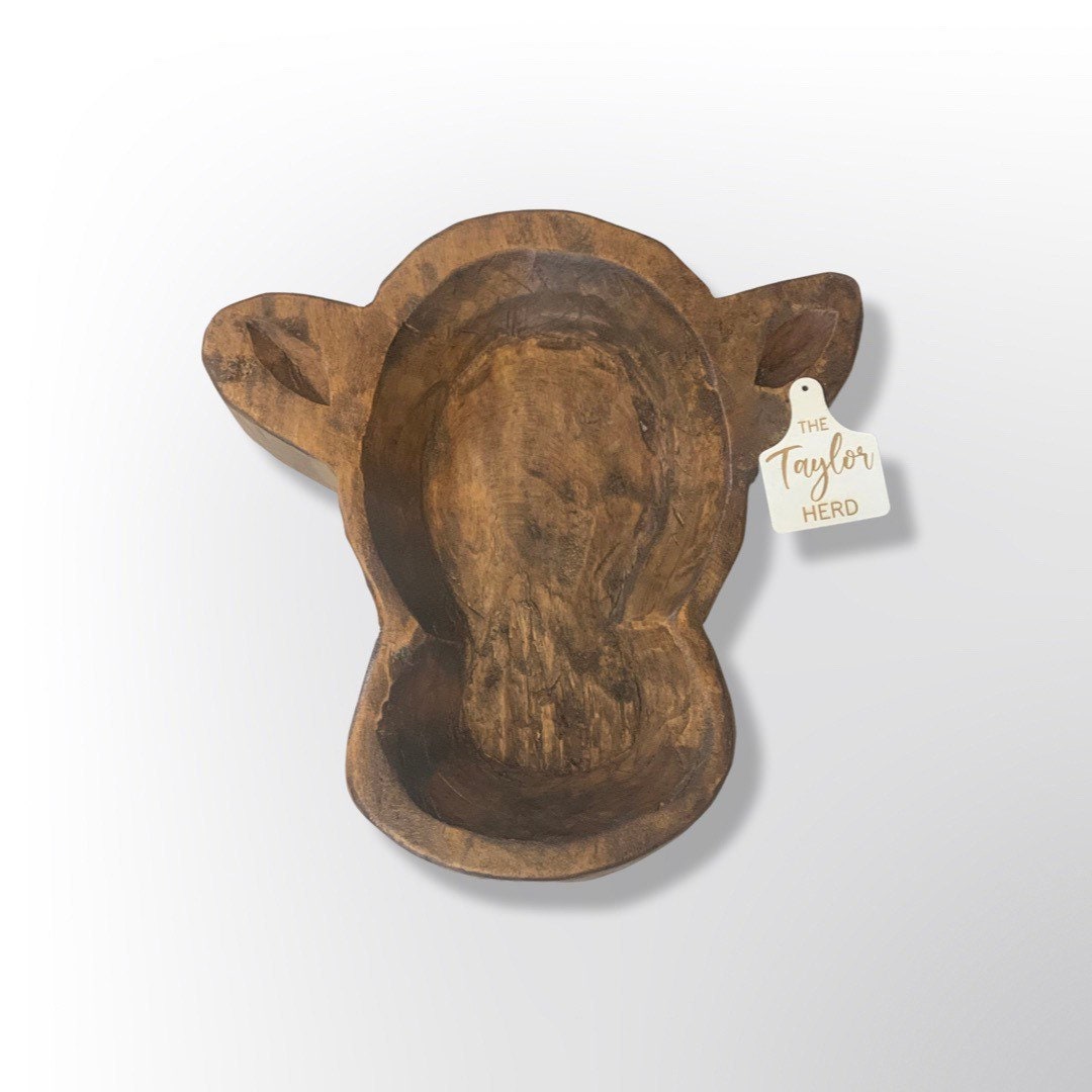 Personalized Cow Wood Dough Bowl Rustic Farmhouse Unique T Cattle