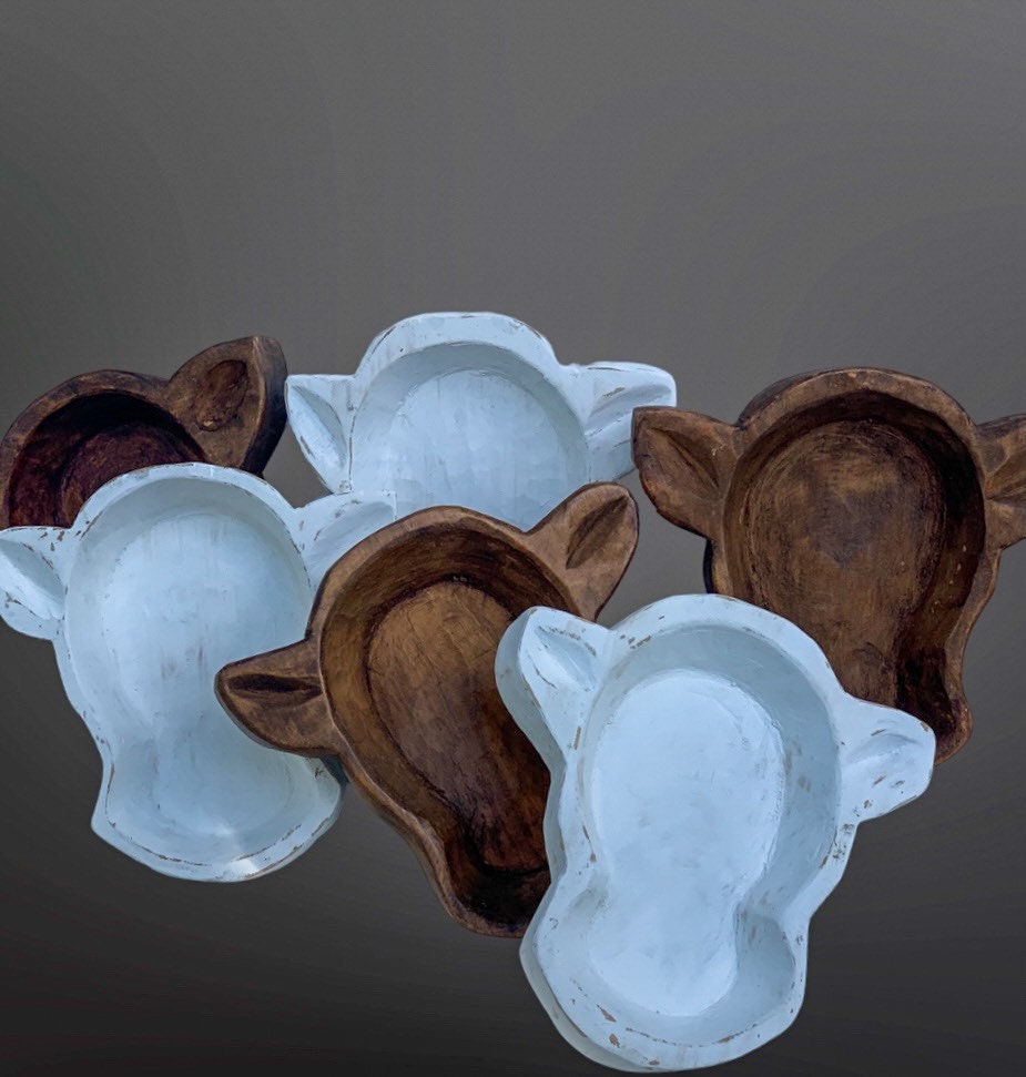 Cow Wood Dough Bowl Rustic Farmhouse Unique T Cattle Etsy