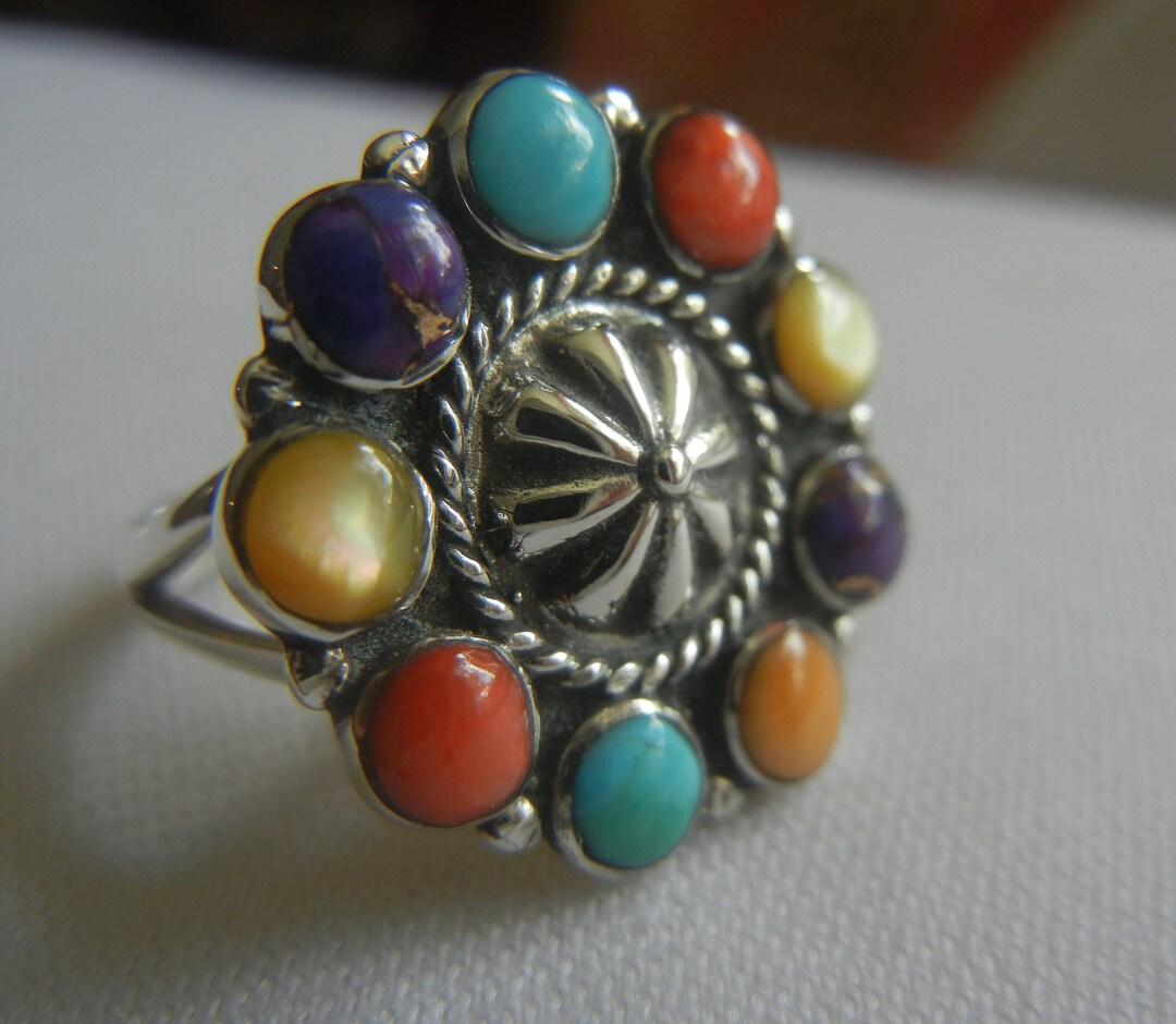 Filipino Sterling Silver Multi-gemstone Flower Ring - Size 7 - Etsy