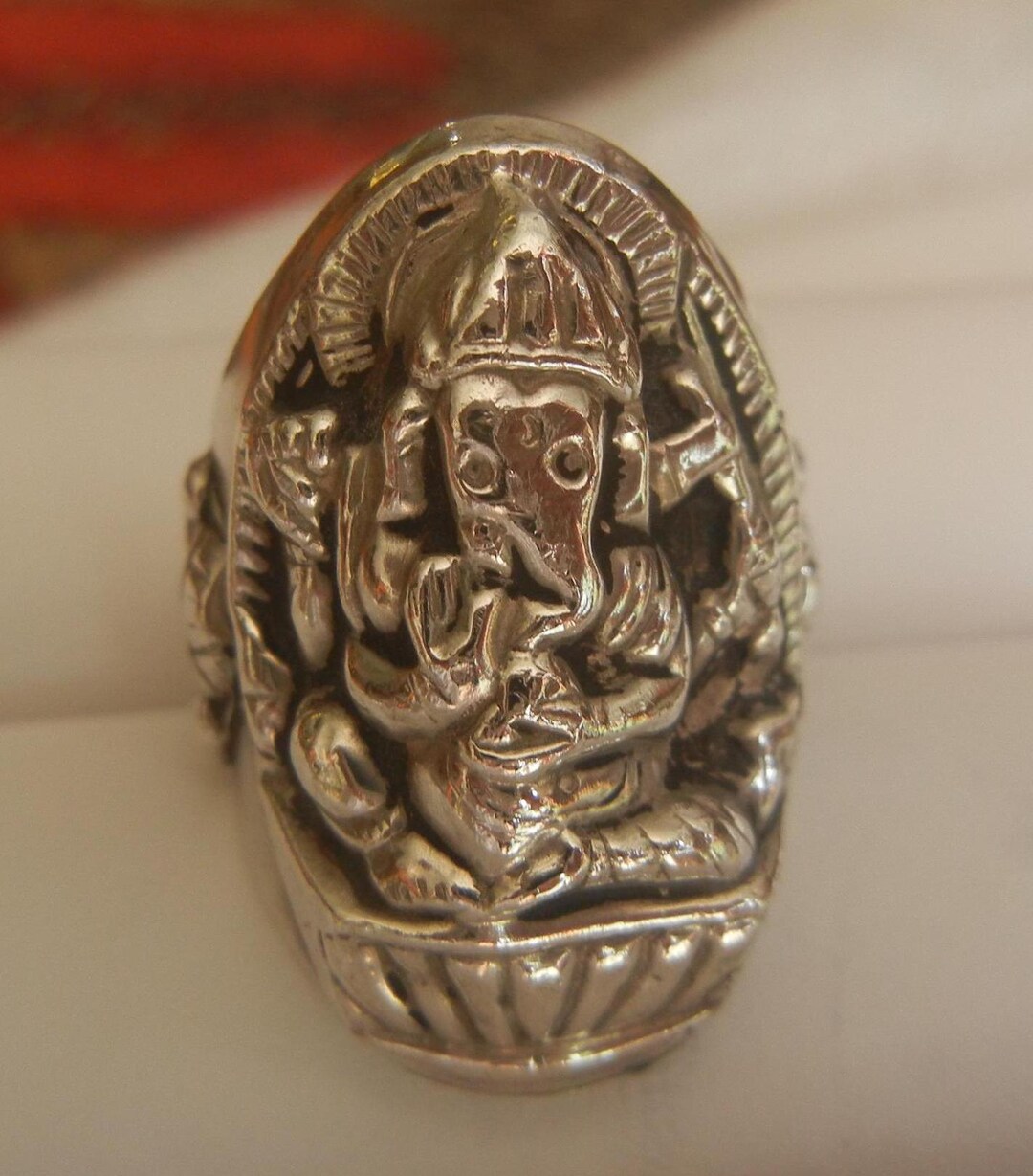 Vintage Ganesh Sterling Silver Repousse Ring, 6.7 Grams, 1-1/8"x 1 ...
