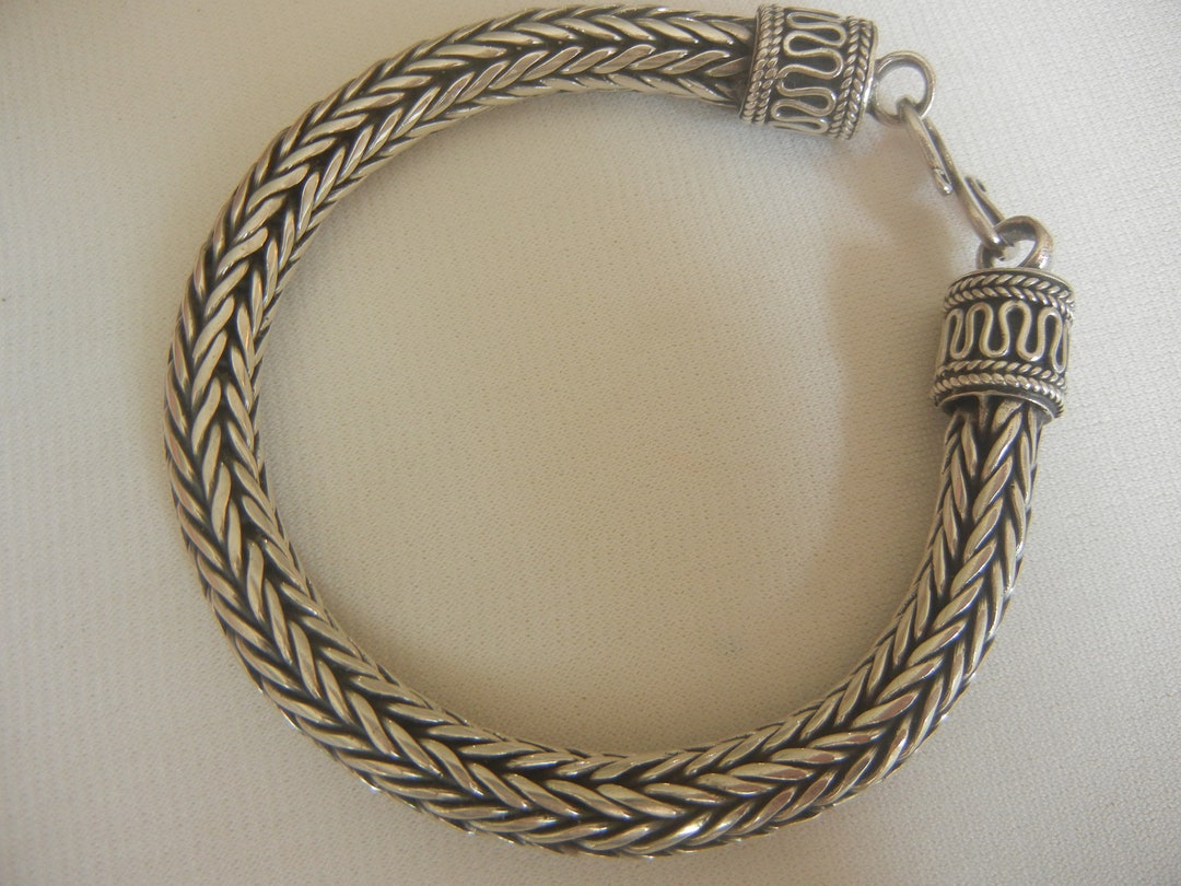 Heavy Bali Wheat Chain Sterling Silver Bracelet 42.5 Grams, 7-3/4 X 6 ...