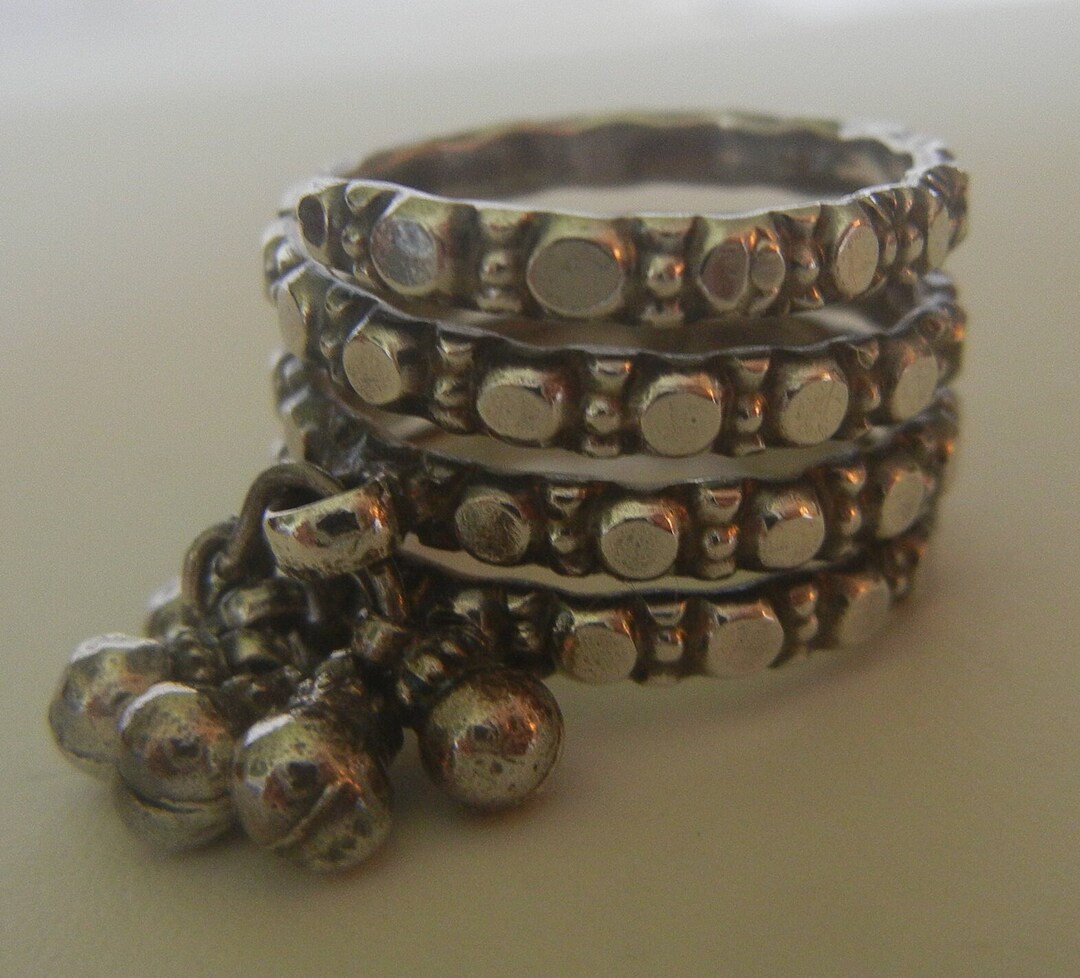 RESERVED Vintage Rajasthani Finger/toe Ring Dangling Balls, 900 Silver ...