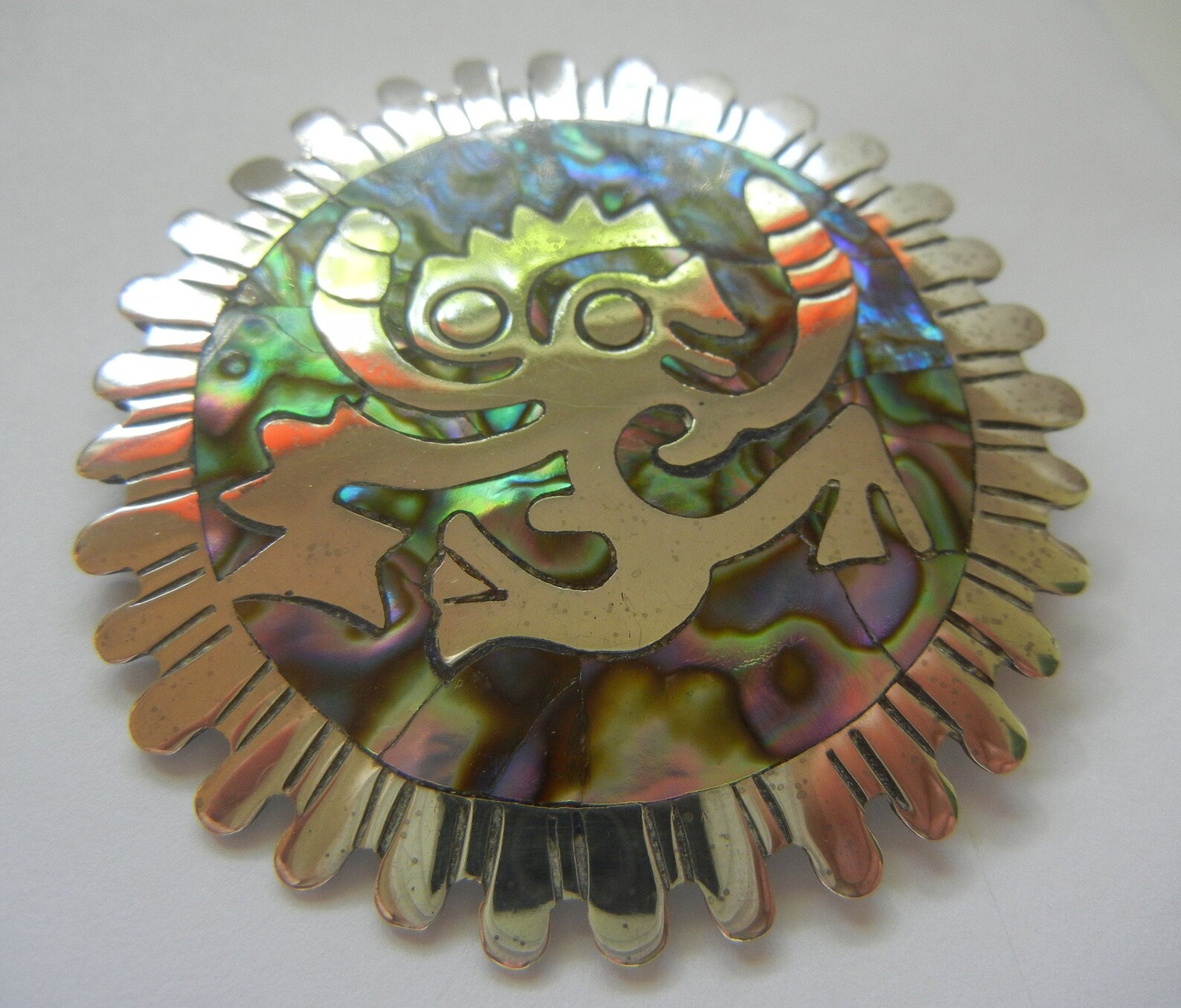 Sterling silver & abalone Aztec Ozomatli brooch 12.1 grams | Etsy