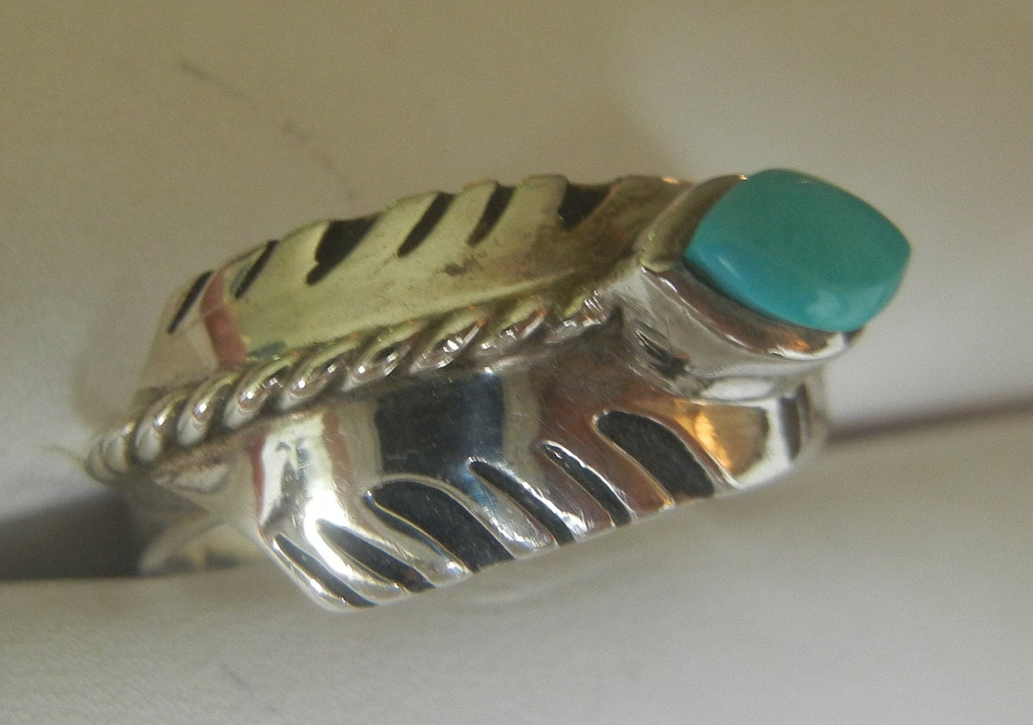 Navajo Turquoise Feather Ring, Sterling Silver Band, Size 8 - Etsy