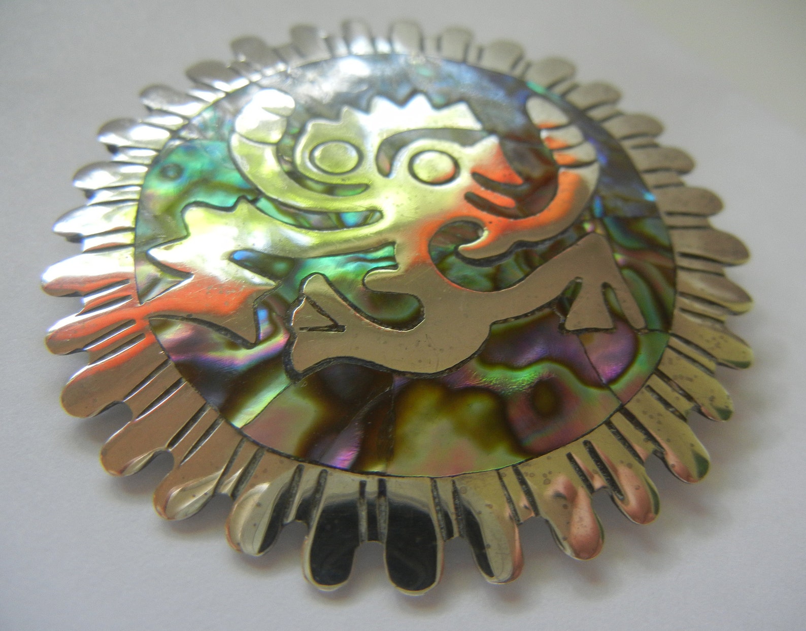 Sterling silver & abalone Aztec Ozomatli brooch 12.1 grams | Etsy