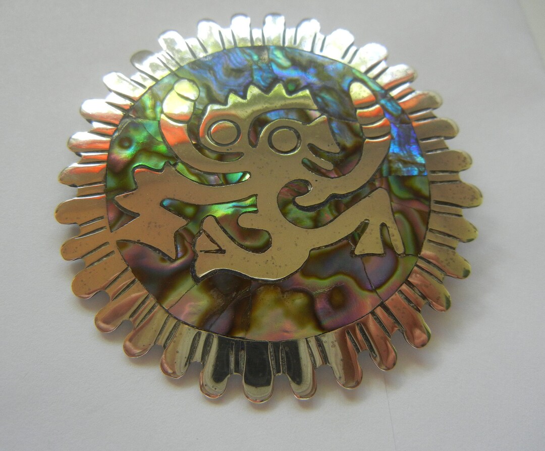 Sterling Silver & Abalone Aztec Ozomatli Brooch 12.1 Grams - Etsy
