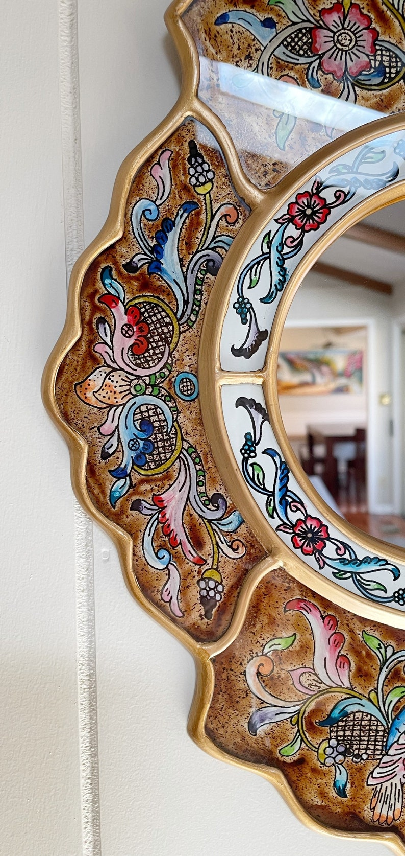 Painted Glass Mirror With Birds, Peruvian Mirror, Spanish Mirror ...
