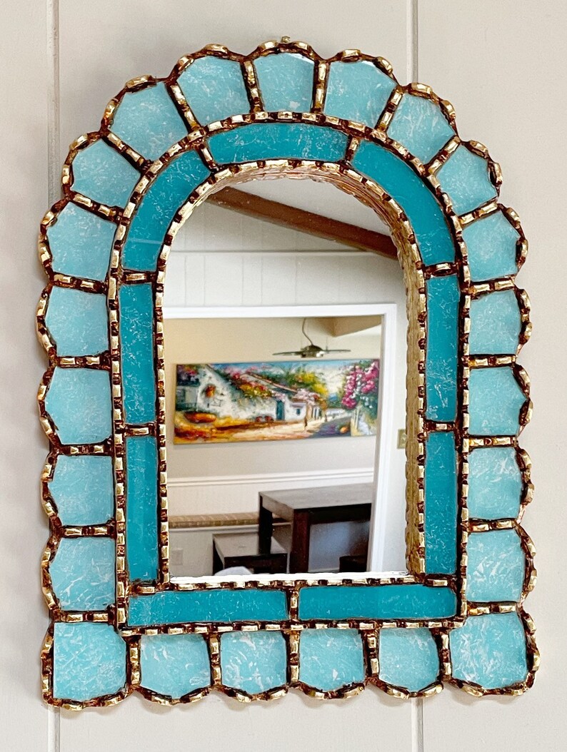 Aqua Blue Arch Mirror Mediterranean Blue Arch Mirror Spanish - Etsy