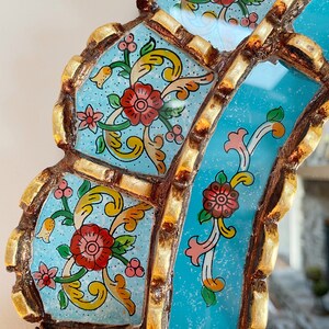 Aqua Blue Arch Mirror With Flowers, Mediterranean Arch Mirror, Spanish ...