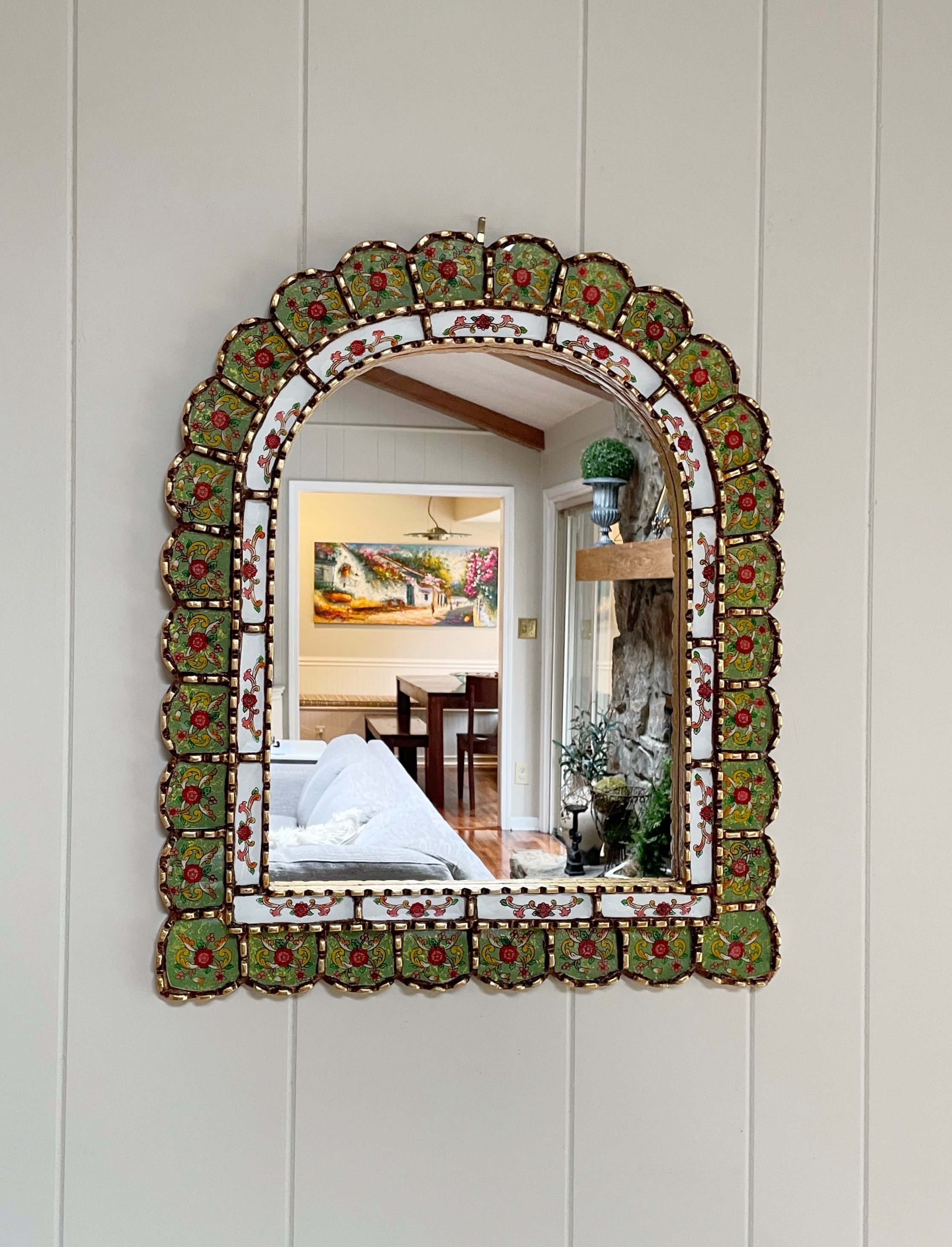 Garden Arch Mirror Spanish Arch Mirror Peruvian Painted Glass Mirror Mediterranean Mirror Green Mirror With Flowers Bohemian Mirror Etsy UK