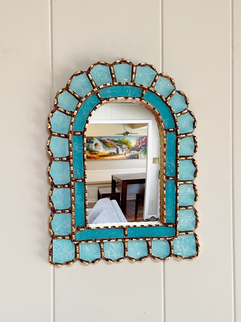 Aqua Blue Arch Mirror Mediterranean Blue Arch Mirror Spanish - Etsy